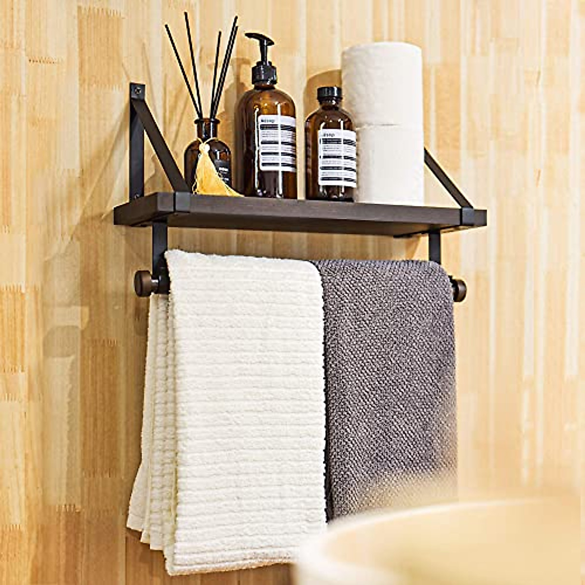 Labcosi Coffee Mug Holder Wall Mounted, Rustic Coffee Cup Shelf and Rack with Hooks for Kitchen Organize