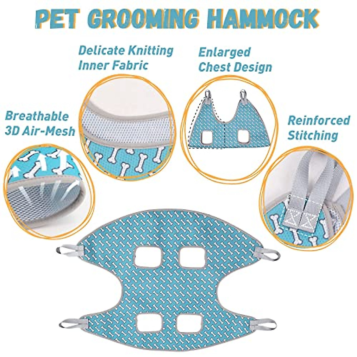 Supet Dog Grooming Hammock Harness for Cats Dogs, Relaxation Pet Restraint & Small Animal Leashes Sling Helper Nail Trimming Clipping, S（ Legs Spacing：7-10.2" /) , Coral blue