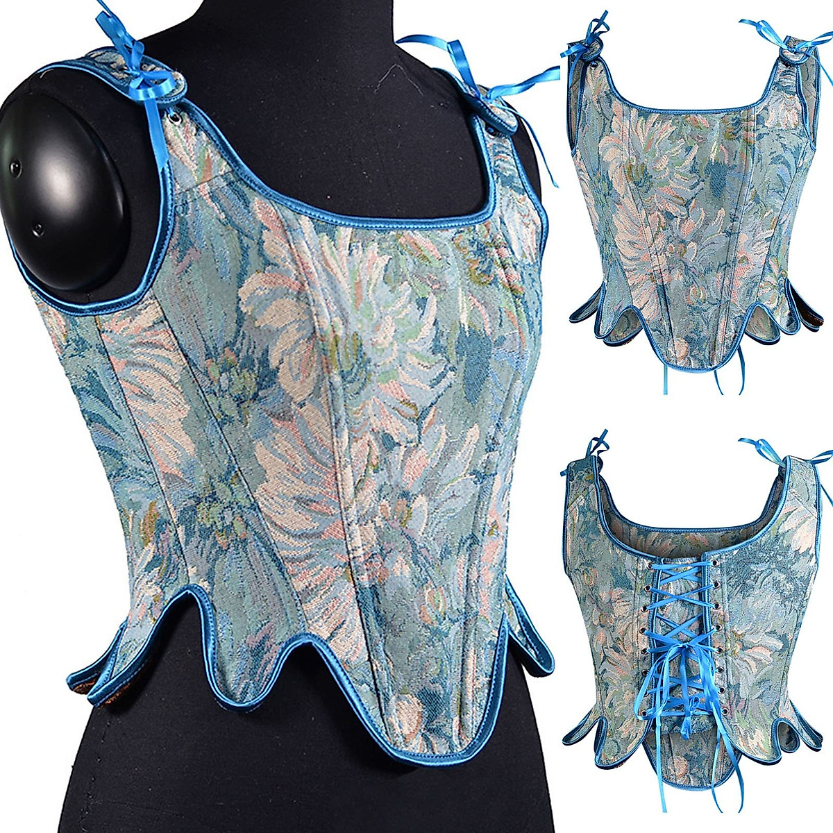 Womens Sexy Bustier Corset Y2K Eyelet Lace-up Floral Print Push Up Crop Tops Vintage Tank Top Party Clubwear Bodice X-Large