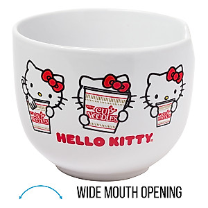 Silver Buffalo Hello Kitty Cup Noodles Nissin Boxed Ceramic Ramen Noodle Bowl with Chopsticks, 20oz