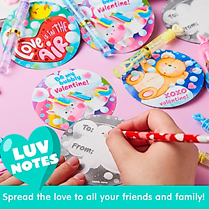 JOYIN 32 Pcs Valentines Day Gift Cards with Mini Bubble Maker Wands for Kids, Valentine Party Favor Toys, Valentine's Day Kids Classroom Exchange Prizes, Bubble Wands with Cards, Photo Prop Decor