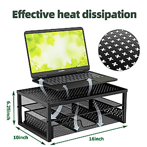 Simple Trending-Metal Monitor Stand Riser and Computer Desk Organizer with Drawer for Laptop, Computer, iMac, Black