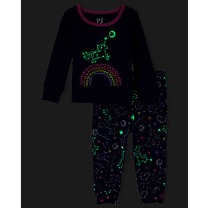 The Children's Place Girls' and Toddler Long Sleeve Top and Pants Snug Fit 100% Cotton 2 Piece Pajama Set, Glow Unicorn-Baby