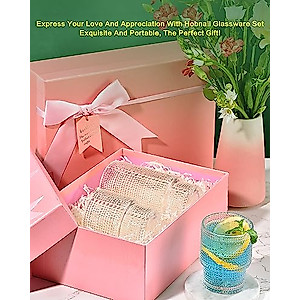 ISMASOAN Hobnail Drinking Glasses Set of 12,Glass Cups 12 oz and 7 oz,Hobnail Glassware,Vintage Glassware,Romantic Water Glasse,Drinking Glasses,Collins Glasses