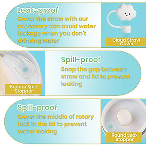 BOSORIO Spill Stopper Set Compatible with Stanley Quencher H2.0/1.0 30&40 OZ Tumbler with Handle, 2 Cloud Shape Straw Covers for 10mm Straws and 4 Leak Proof Cup Accessories