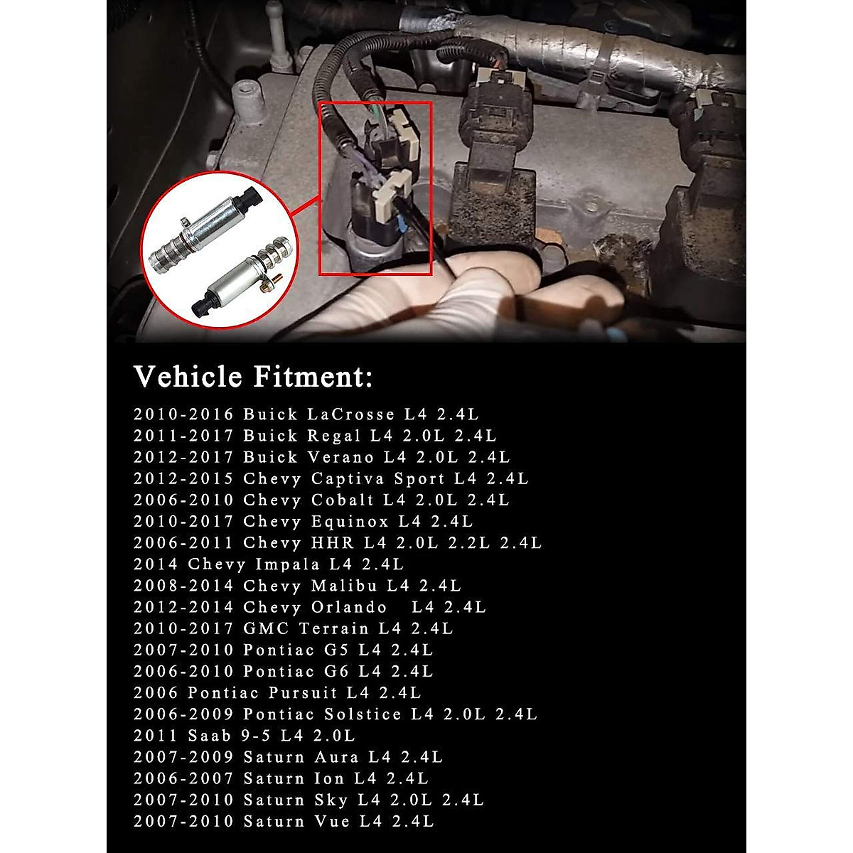 Pair Intake & Exhaust Camshaft Position Actuator Solenoid Valve Kit for Chevy Captiva Cobalt Equinox HHR Impala Malibu GMC Terrain Pontiac G5 Saturn Vue Buick Regal 2.0 2.2 2.4L 12655420 12655421