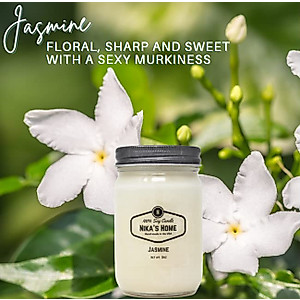 Nika's Home Jasmine Soy Candle 12oz Mason Jar Non-Toxic White Soy Candle-Hand Poured Candle- Handmade, Long Burning 50-60 Hours Highly Scented All Natural, Clean Burning Large Candle Gift Décor