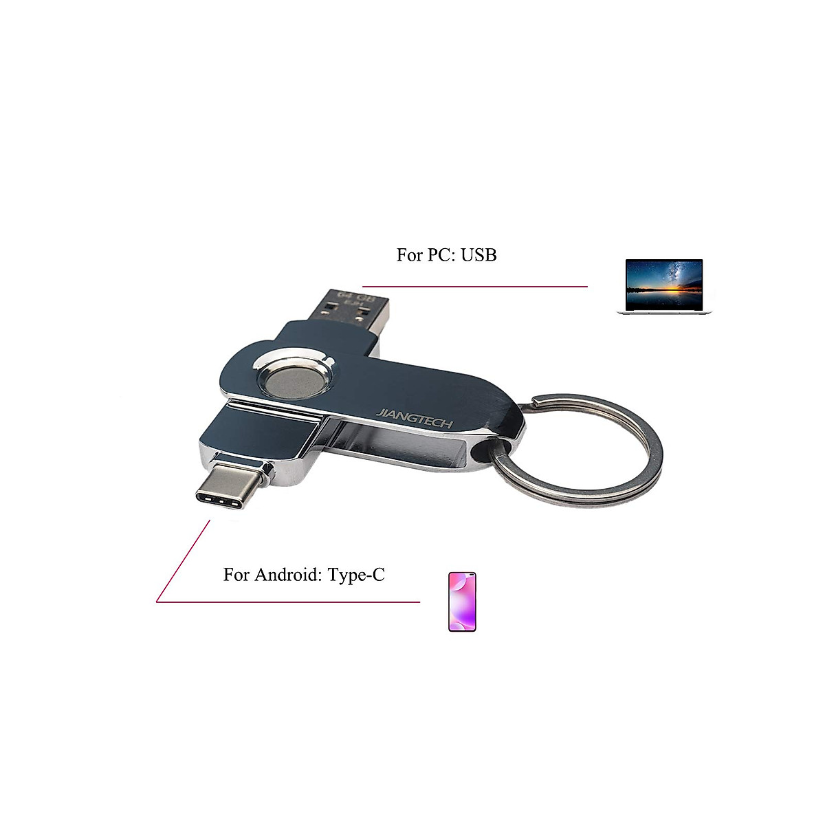 JIANGTECH USB Drive for PC and Android, Enctypted by Fingerprint, Support USB 3.0 (128GB)