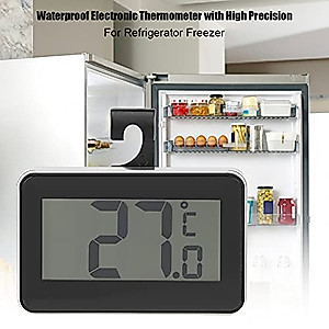 Hanging Electronic Thermometer, Compact Thermometer, Magnetic ℃ / ℉ Display for Home Refrigerator(Black)