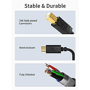 CableCreation USB B to USB C Printer Cable 6.6 FT, USB C to USB B Printer Cable for MacBook Pro, Air, USB C MIDI Cable for Yamaha Casio Digital Piano MIDI Controller DJ Controller, 2M Black