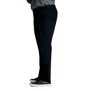 Haggar Men's Classic Fit Flat-Front Hidden Expandable Waistband Premium No Iron Khaki, 38W x 32L - Black, HC10884