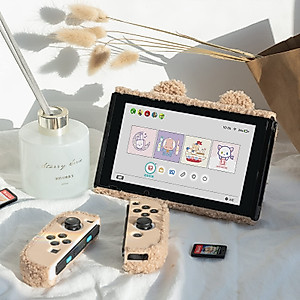 GeekShare Cute Plush Protective Case Cover Compatible with Nintendo Switch OLED Console and Joy Con - Shock-Absorption and Anti-Scratch Skin Case for OLED Switch - Plush Bear