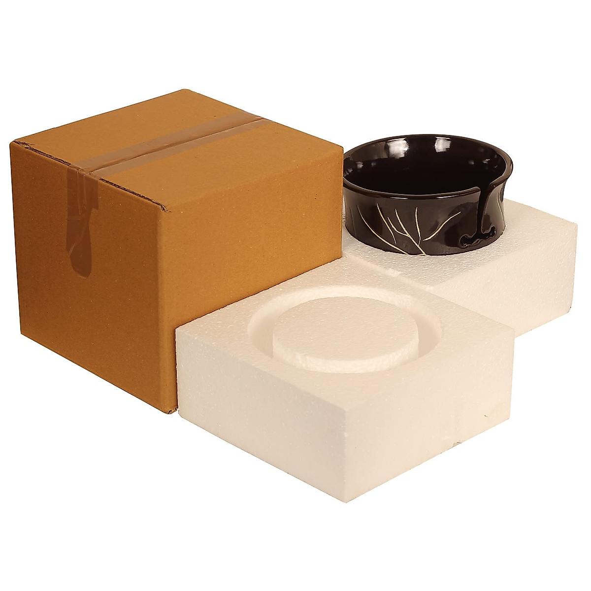 Abhandicrafts XXL Large Double Spiral Knitting Yarn Bowl Coffee Color Ceramic Pottery Storage Bowl with Hand Carved Design of Beautiful Dry Tree Branches