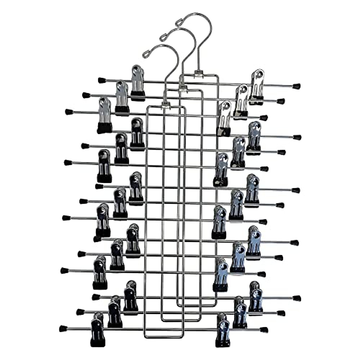 USTECH 5 Tier Clothes Hanger with Clips | Metal Closet Organizer with Non-Slip Rubber Tip | Space-Saving Pant and Scarf Hangers | Ideal for Clothes Storage, Dorm Room & Closet Organization | Pack of 3