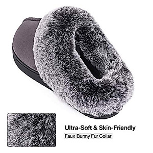 Women's Classic Microsuede Memory Foam Slippers Durable Rubber Sole with Warm Faux Fur Collar (9-10 M, Dark Gray)