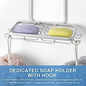 Shower Caddy Over Shower Head, Hanging Shower Caddy, Rustproof Shower Organizer with Hooks for Razor/Sponge, Over The Shower Head Caddy with Soap Basket (Silver))