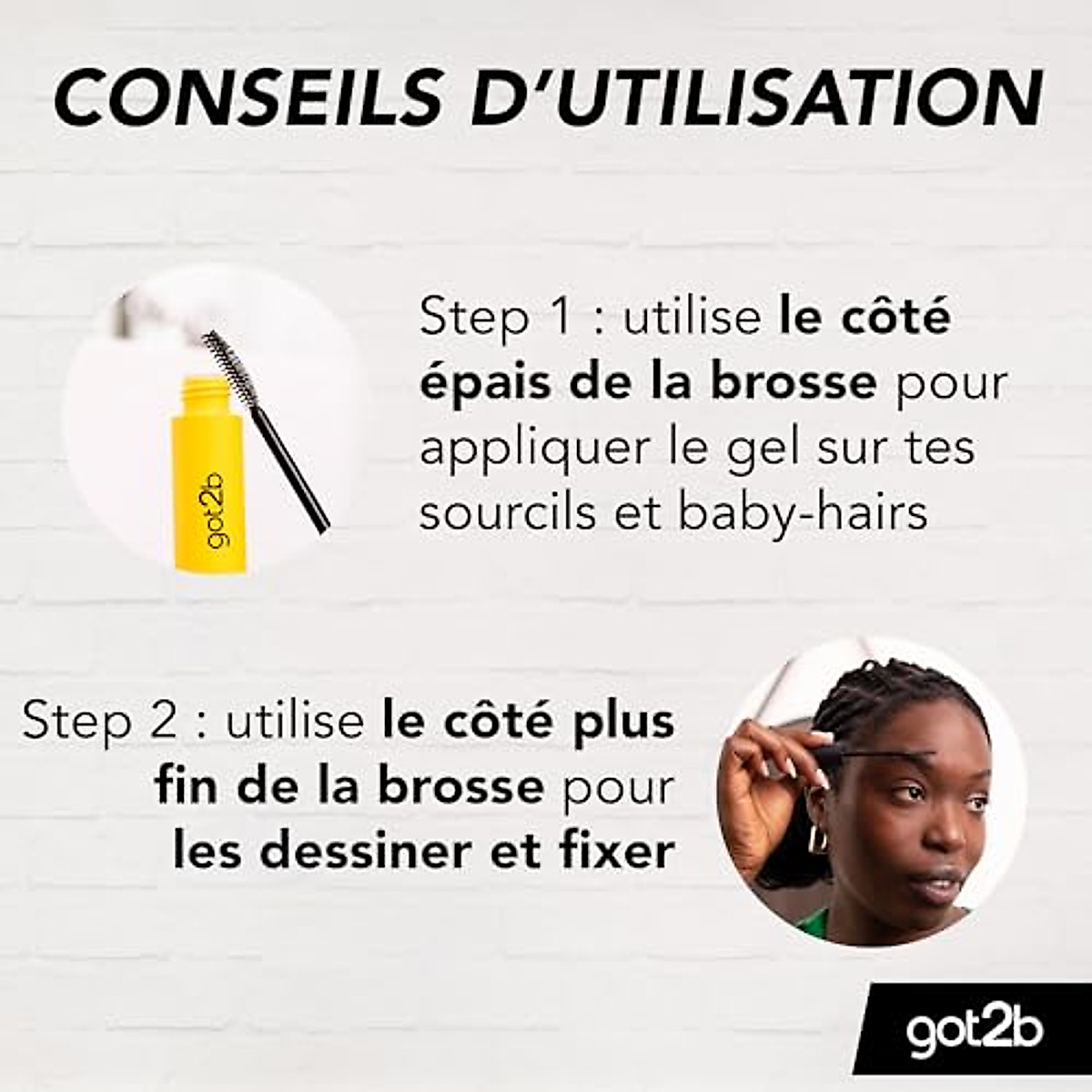 Got2B Glued for Brows & Edges 2 in 1 Wand Eyebrow Gel, 72hr Hold, No White Residue or Stickness, Vegan, Silicone Free, Alcohol Free, 16 ml