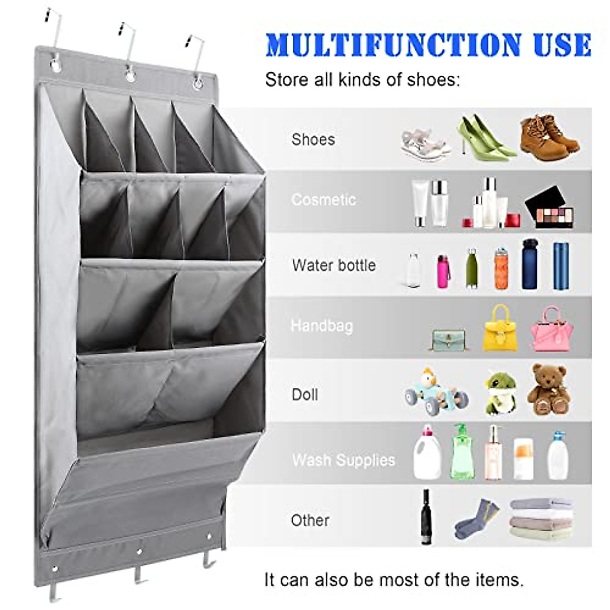 Alltope Over The Door Shoe Organizer, Large Hanging Shoe Organizer with 11 Pockets, Extra Large Fabric Pockets Oxford Cloth Shoes Storage Organizer for Men Sneakers Women High Heeled Shoes Storage