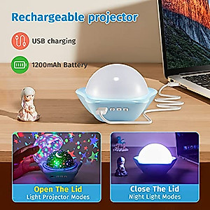 One Fire Night Light for Kids, 48 Lighting Modes Star Lights for Bedroom, 360° Rotating+3 Films Baby Night Light Projector, USB Rechargeable Kids Night Lights for Bedroom, Star Lights for Room Decor