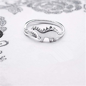 Caiyao 4Pcs Cute Dinosaur Tyrannosaurus Triceratops Ring Set 14K Silver Plated Lovely Opening Adjustable Polished Animal Ring for Women Men Jurassic Bar Era Dinosaur Jewelry Gift-A 4pcs