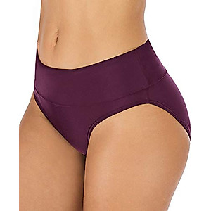 Micosuza Women's High Waisted Bikini Bottoms Shape Control Fold Swim Brief Tankini Bottoms Purple