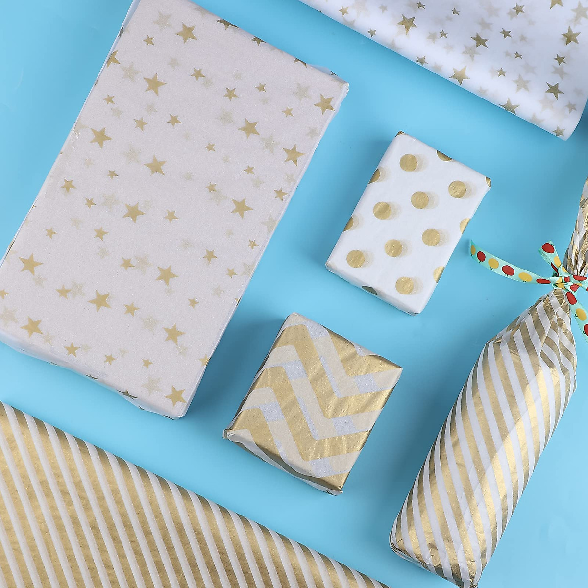 SAVITA 60 Sheets 30x45cm/11x17 inch Gold White Metallic Tissue Paper, Metallic Gift Wrapping Tissue Paper for Christmas Weddings Birthday Party Showers DIY Arts Crafts (6 Styles)