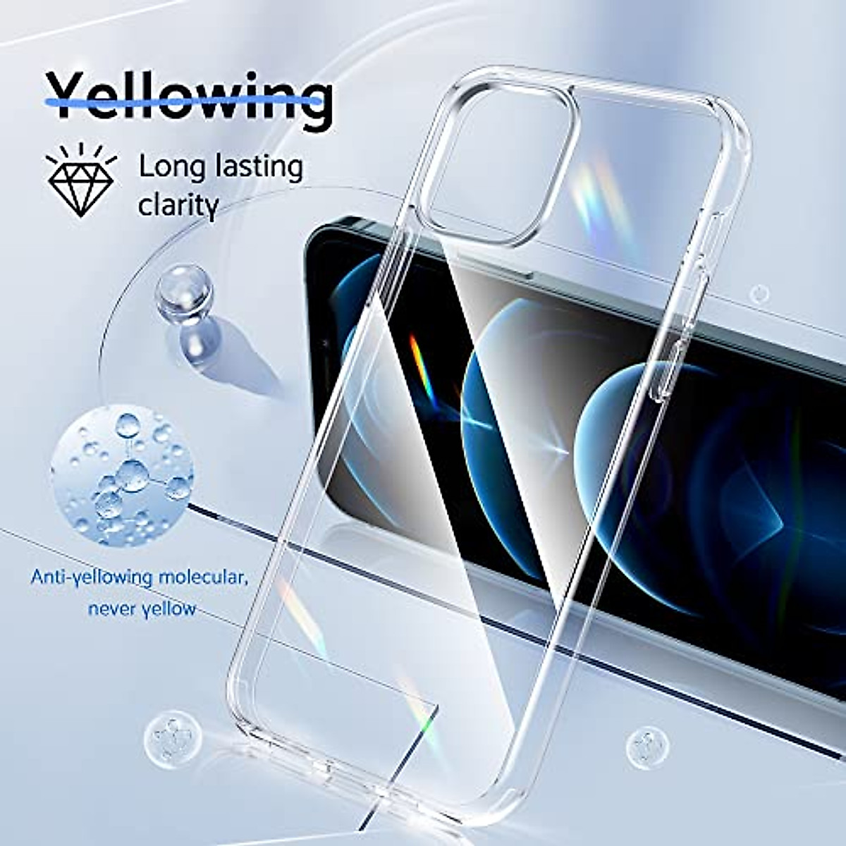 DASFOND Crystal Clear Designed for iPhone 12/12 Pro Case, [Non-Yellowing] 15Ft Military Grade Shockproof Protective Cover Soft Silicone Slim Phone Case for iPhone 12 6.1", Clear