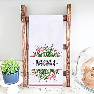 Secarond Blssed Mom Tulip Mason Jar Kitchen Dish Towel 18 x 28 Inch Set of 2, Happy Mother's Day Spring Summer Floral Tea Towels Gift Dish Cloth for Cooking Baking