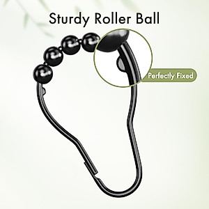 Amazer Matte Black Shower Curtain Hooks, 12PCS Rust-Resistant Metal Shower Hooks Ring Shower Rings for Curtain, Rolling Shower Curtain Rings for Bathroom Shower Rod Shower Curtain Hangers