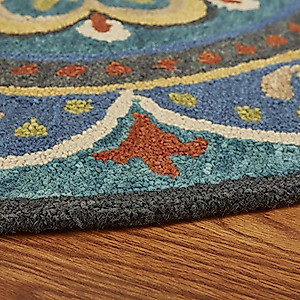 Trade AM Dazzle Round Floral Area Rug, 6 by 6-Feet, Blue