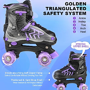 Toddler Roller Skates for Girls Kids Ages 3-5 Adjustable 4 Sizes Small Size