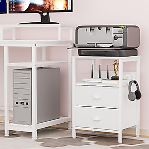 Furologee Nightstands Set 2, End Table with 2 Fabric Drawers, Bedside Table with 2 Hooks, Open Wood Shelf Side Sofa Table for Bedroom/Living Room/Hallway/White