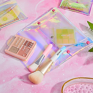 Patelai 3 Pcs Holographic Makeup Bag Iridescent Pencil Pouch Clear Transparent Iridescent Cosmetic Bag Organizer Travel Hologram Handbag Clear Coin Purse for Women(Mixed Sizes)