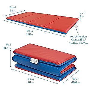 ECR4Kids Premium Folding Rest Mat, 4-Section, 2in, Sleeping Pad, Blue/Red, 5-Pack