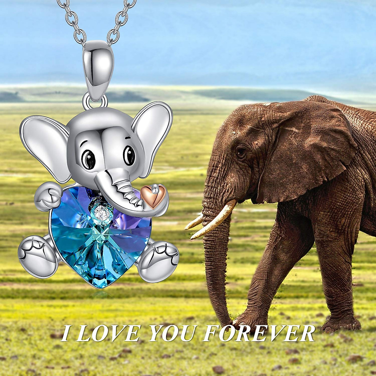 AOBOCO Elephant Necklace Sterling Silver Lucky Elephant Heart Pendant Cute Animal Elephant Jewelry Gift for Women Daughter Girlfriend
