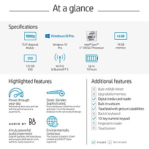 HP Pavilion 15.6 inches FHD 1920x1080 i7-1065G7 16GB 512GB SSD 15-cs3019nr (Renewed)