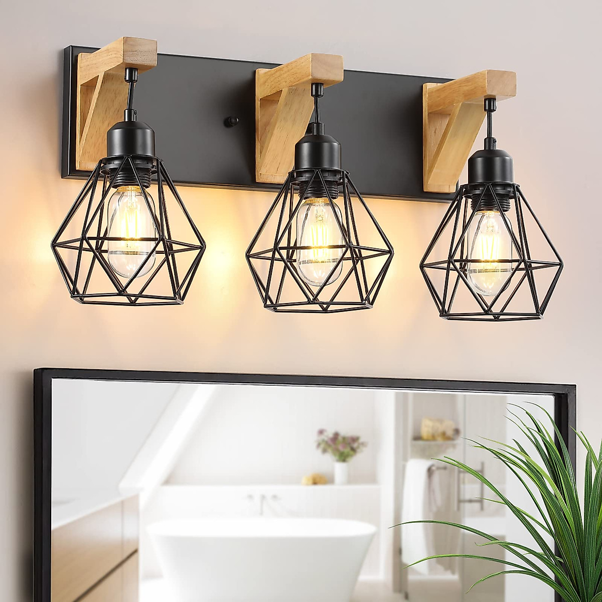 Farmhouse Bathroom Light Fixtures, 3 Light Bathroom Vanity Light, Rustic Lighting Fixtures Over Mirror, Wall Sconces Lighting with Elegant Metal Lampshade for Living Room, Bedroom, Hallway
