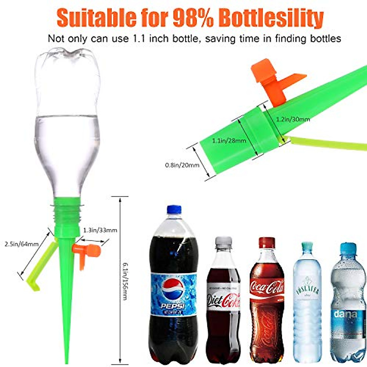 Hengwei Plant Waterer Spikes(18CS), Self Self Plant Watering Device, with Slow Release Control Valve Switch, Automatic Vacation Drip Watering Bulbs Globes Stakes System for Indoor & Outdoor Plants