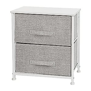 Flash Furniture Harris 2 Drawer Storage Organizer - White Cast Iron Frame and Wood Top - 2 Easy Pull Light Gray Fabric Drawers