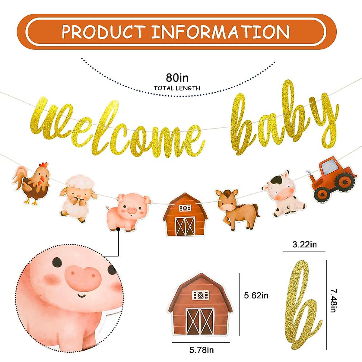 welcome baby Farm Animals Birthday Banner,Farm Animals Themed Birthday Baby Shower Party Decoration.Barnyard Party Decorations, Farm Animal Decorations for Baby Shower Birthday Party.