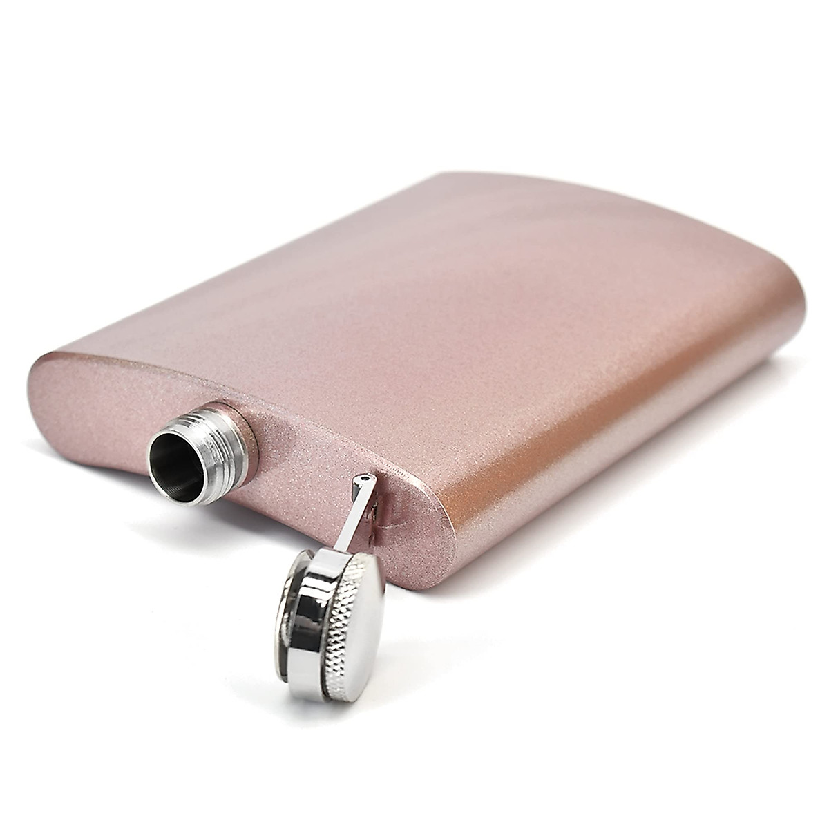 Clear Water Home Goods - 8 oz Rose Gold Holographic Glitter Sparkle Stainless Steel Hip Flask w/Funnel - Wedding Party - Groomsman - Bridesmaid