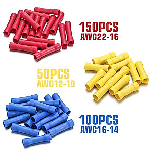 Qibaok 300 PCS Butt Splice Crimp Connectors Insulated Electrical Straight Wire Terminal Connectors 10-22AWG