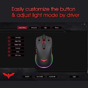Havit RGB Gaming Mouse Wired PC Gaming Mice with 7 Color Backlight, 6 Buttons, Up to 6400 D P I Computer USB Mouses for Desktop Laptop Gamer & Work (Renewed)