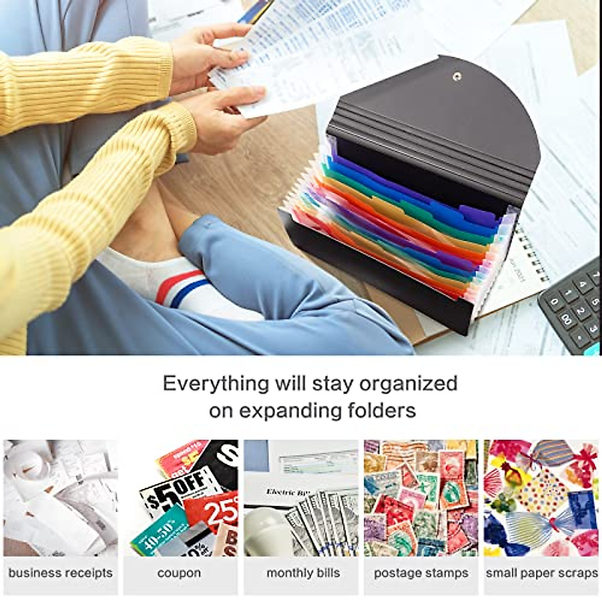 13 Pockets Small Accordion File Organizer, Expanding File Organizer Small for Coupon, Receipt, Ticket, Tax Item, Bill File, Paper Scraps