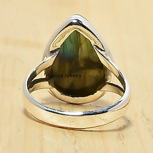Saniya Jewelry Genuine Labradorite Pear Gemstone Real 925 Sterling Silver Handmade Ring For Women