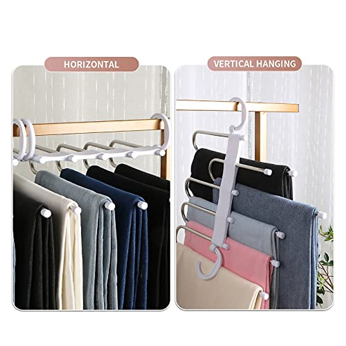 Hong Feng Pants Hangers Space Saving 2 Pack Multiple Layers Multifunctional Pants Rack Non-Slip Clothes Organizer for Trousers Scarves Slack (White)