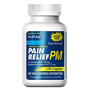 HealthA2Z® Extra Strength Pain Relief PM | 150 Caplets | Acetaminophen 500mg | Diphenhydramine 25mg | Pain Reliever & Nighttime Sleep Aid | Non-Habit Forming | Compare to Tylenol PM Active Ingredient