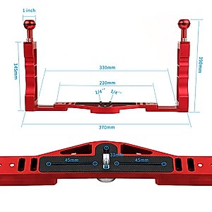 FEICHAO BQSZJ-3-B CNC Diving Handle Tray Upgraded Base Bracket Dual Handheld Hand Grip Rig Compatible for Action DSLR Camera Video Waterproof Case (Red)