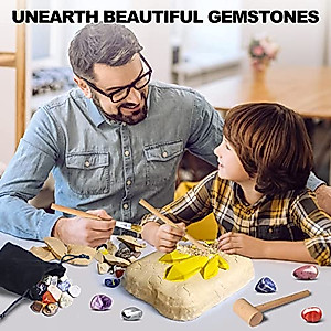 CAPKIT 15Pcs Gemstone Dig Kit, STEM Educational DIY Toys Science Gem Dig Kit, Dig Up 15 Unique Gemstones, Rock Digging Kit for Kids, Archaeology- Best Gifts for Boys Girls Kid Toys