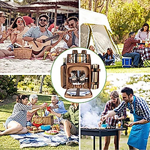 Hap Tim Picnic Basket Backpack for 2 Person with 2 Insulated Cooler Compartment, Wine Holder, Fleece Blanket, Cutlery Set,Perfect for Beach, Day Travel, Hiking, Camping, BBQs, Family or Wedding Gifts